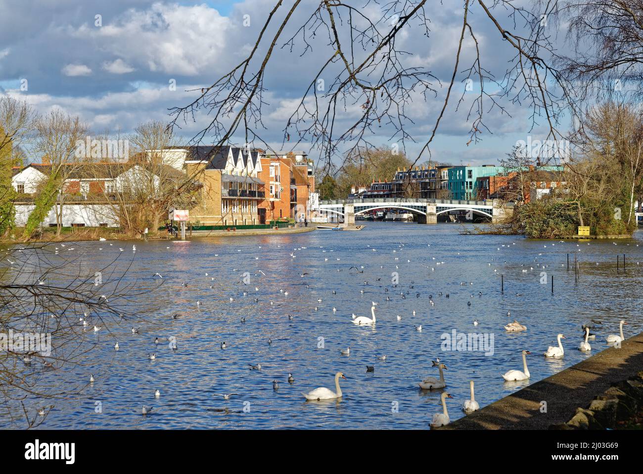 The riverside at Windsor on a sunny winters evening, Berkshire England ...
