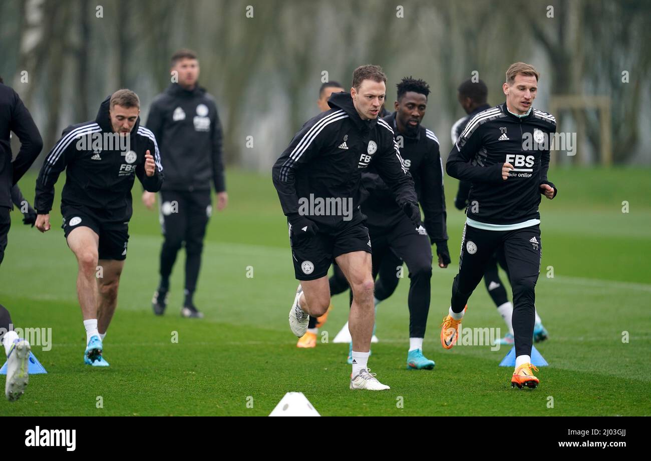 Leicester City's Jonny Evans (left) and Marc Albrighton during a ...