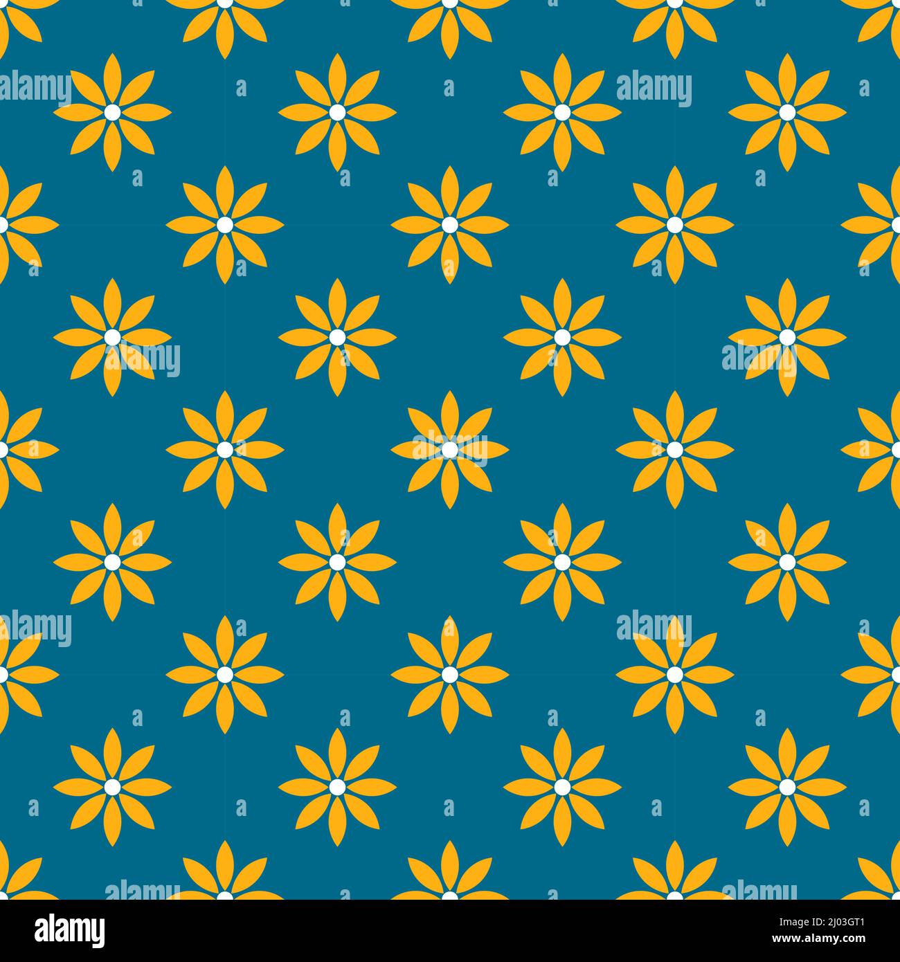 Orange flowers on blue background seamless pattern. Vector illustration ...