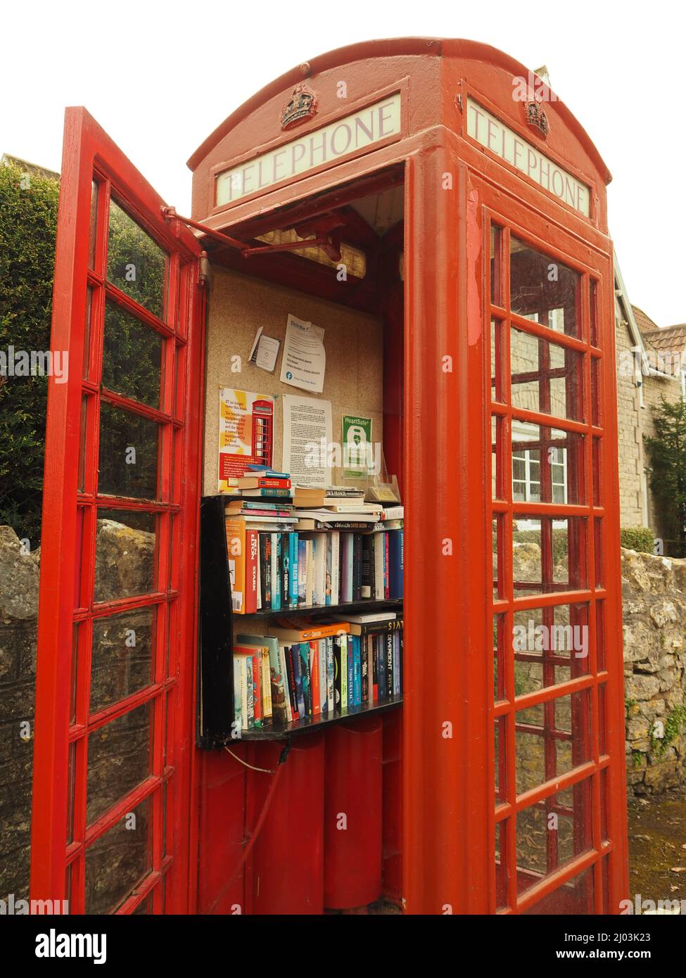 Repurposed phone box in the village of Burnett, Somerset UK now used by ...
