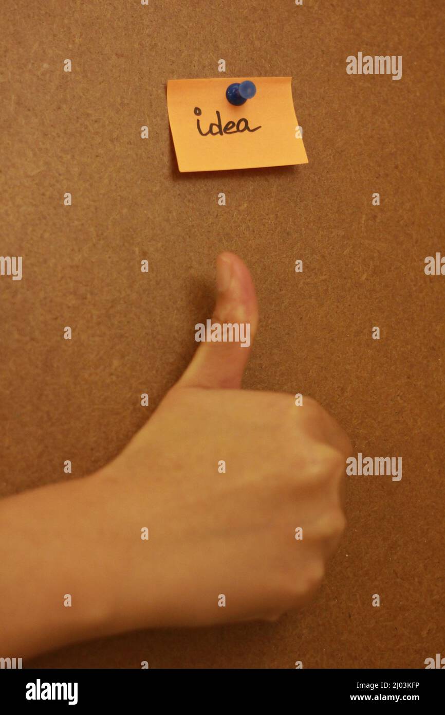 Idea text written on sticky note concept designed with woman hand Stock ...