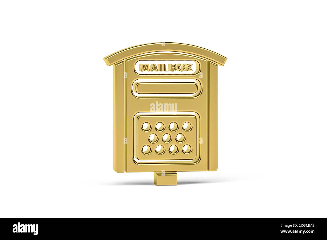 Golden 3d post box icon isolated on white background - 3d render Stock ...