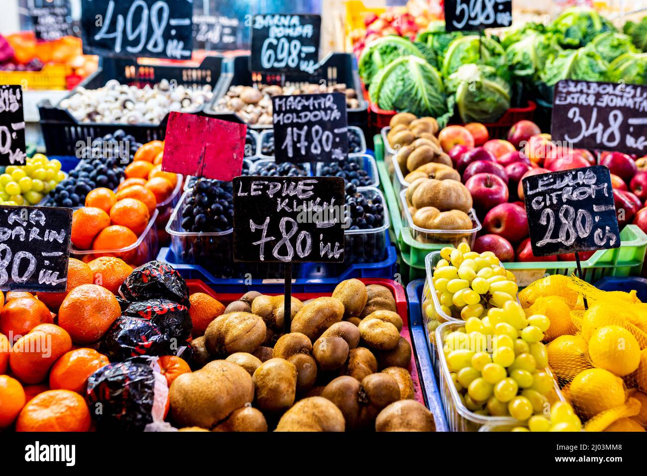 Food Market in central Budapest, Hungary (Great Market Hall), fresh ...