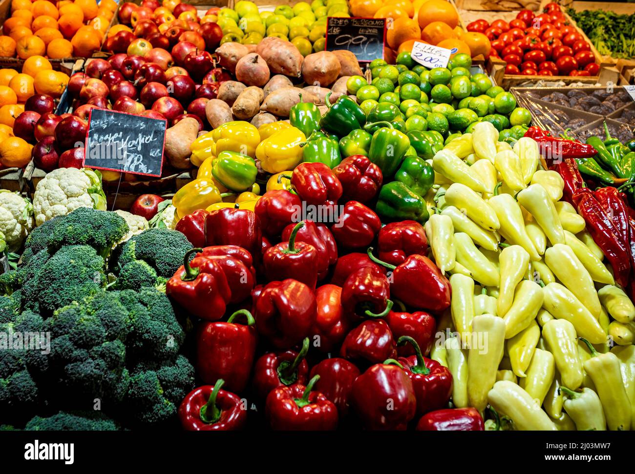 Food Market in central Budapest, Hungary (Great Market Hall), fresh ...