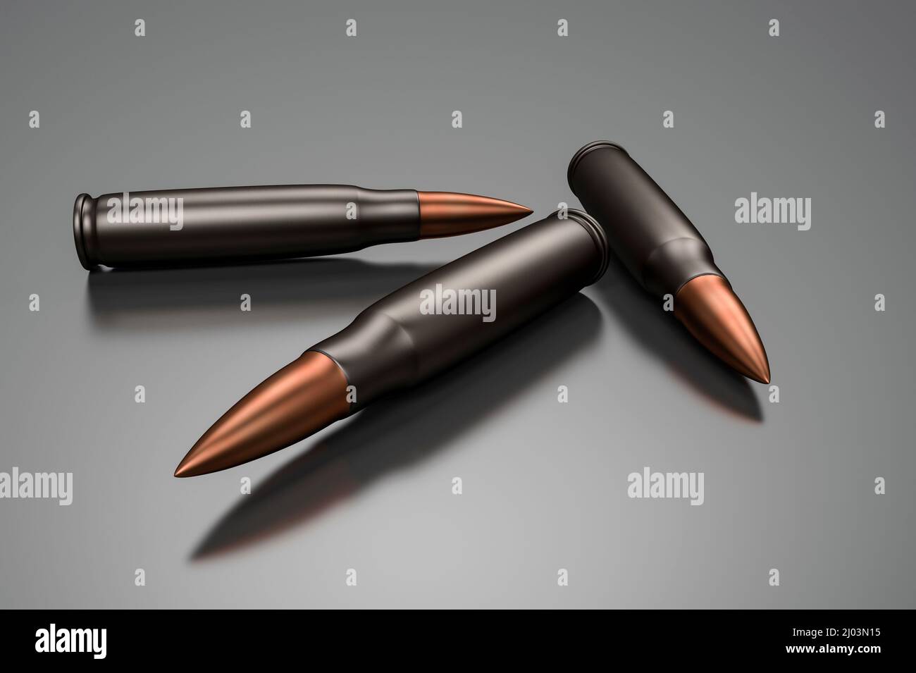 Three 3D large-caliber cartridges for a rifle or machine gun. Lethal ...