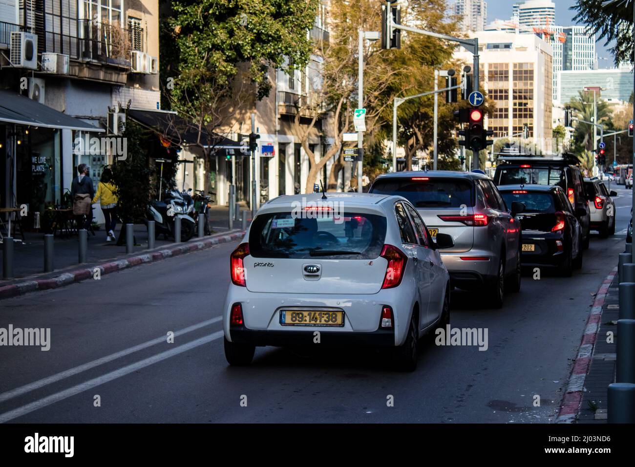 Tel Aviv, Israel - March 15, 2022 Traffic jam in the streets of Tel ...