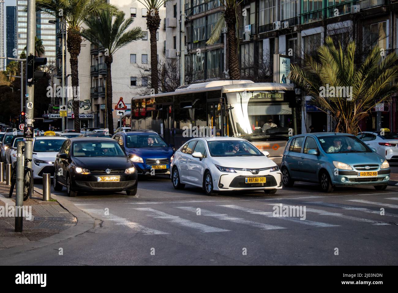 Tel Aviv, Israel - March 15, 2022 Traffic jam in the streets of Tel ...