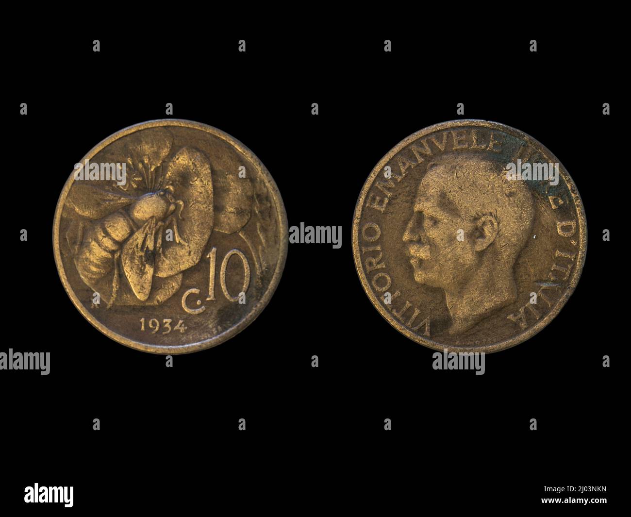 Vintage fascist Italy Lira coins, depicting king Vittorio Emanuele ...