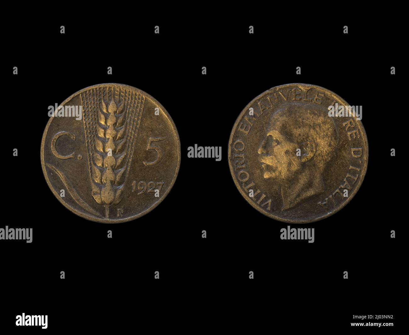 Vintage fascist Italy Lira coins, depicting king Vittorio Emanuele ...