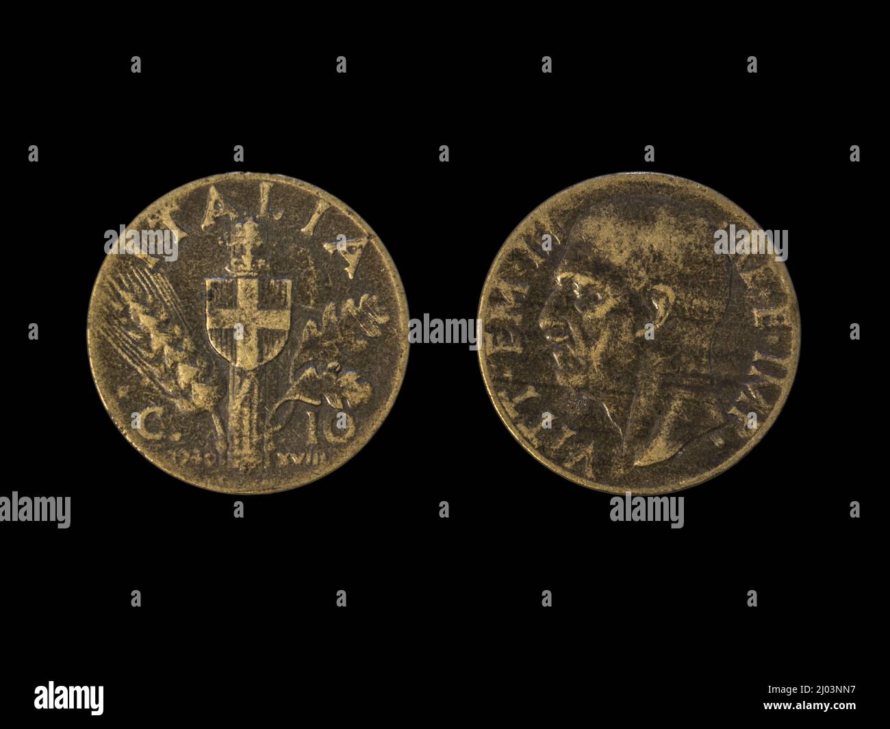 Vintage fascist Italy Lira coins, depicting king Vittorio Emanuele ...