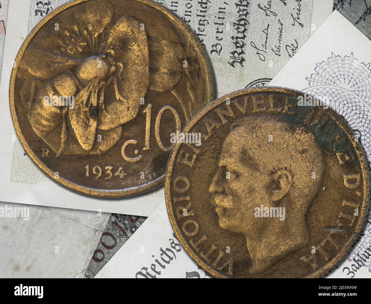 Vintage fascist Italy Lira coins Stock Photo - Alamy