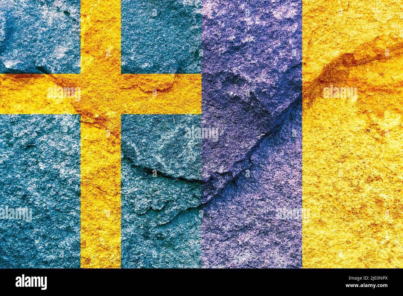 Sweden and Ukraine vertical national flags isolated together on solid ...