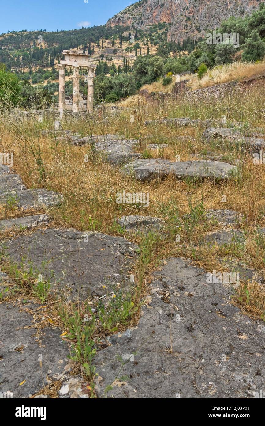 Ruins of Ancient Greek archaeological site of Delphi, Central Greece ...