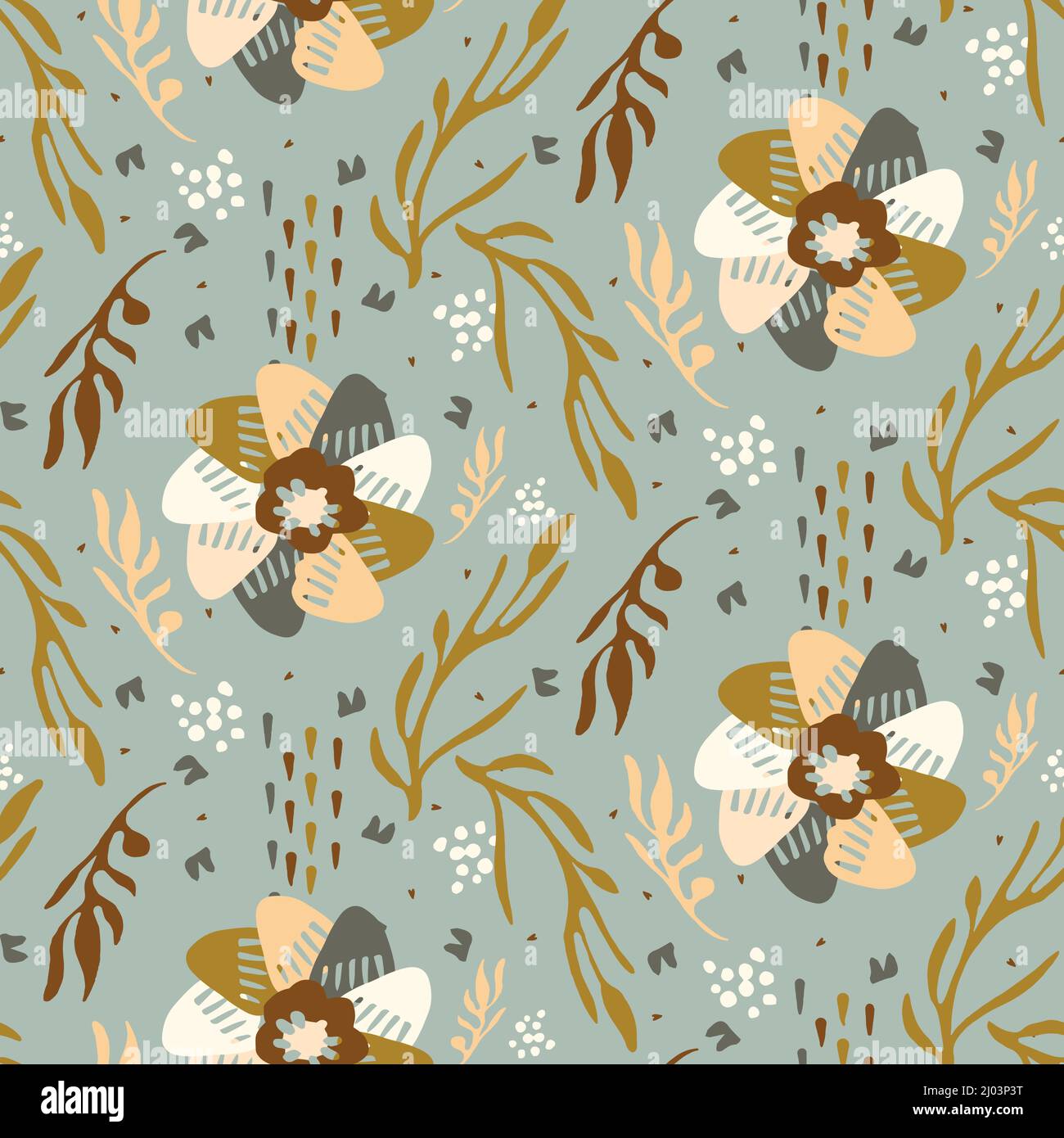 Gender neutral floral seamless vector background. Simple whimsical 2 ...