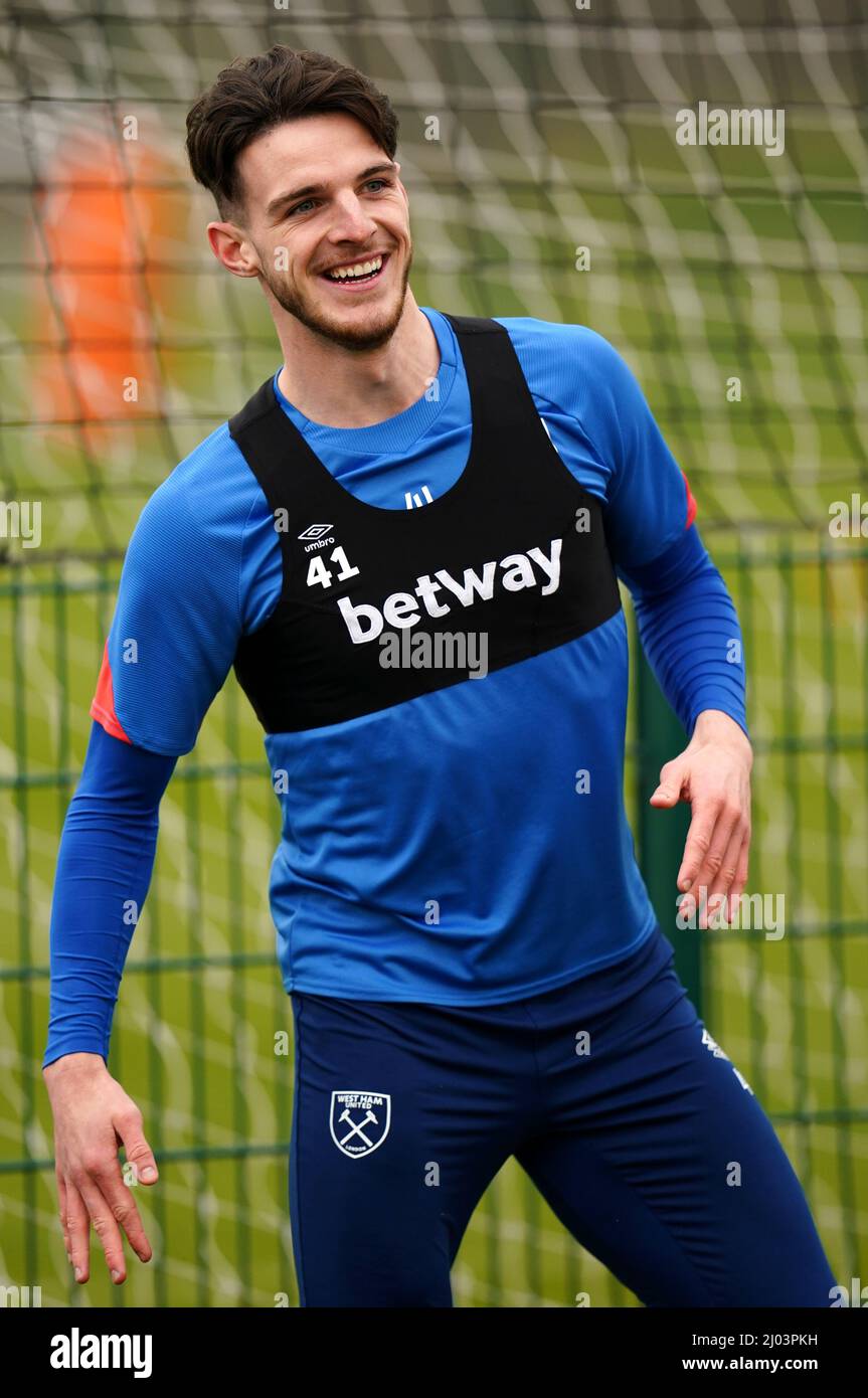West Ham United's Declan Rice during a training session at Rush Green ...