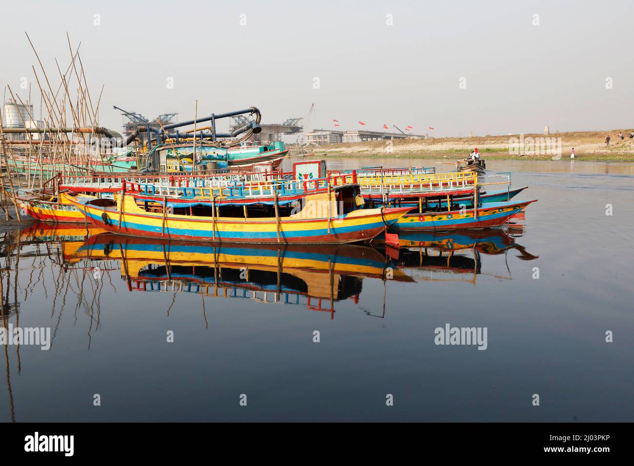 Dhaka, Bangladesh - March 15, 2022: The water of river Balu became ...