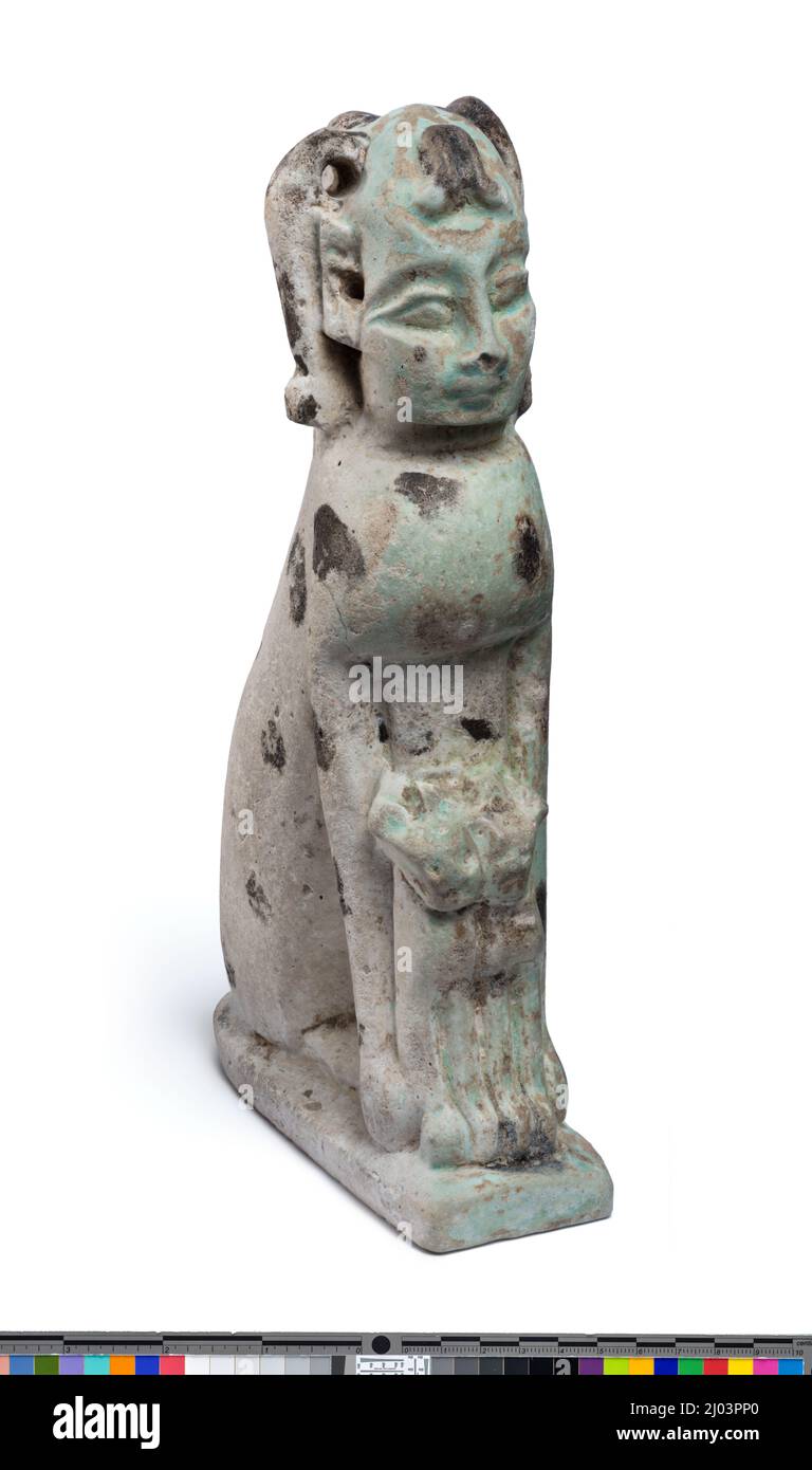 Human-Headed Cat. Egypt, circa 945-664 BCE. Sculpture. Faience Stock ...