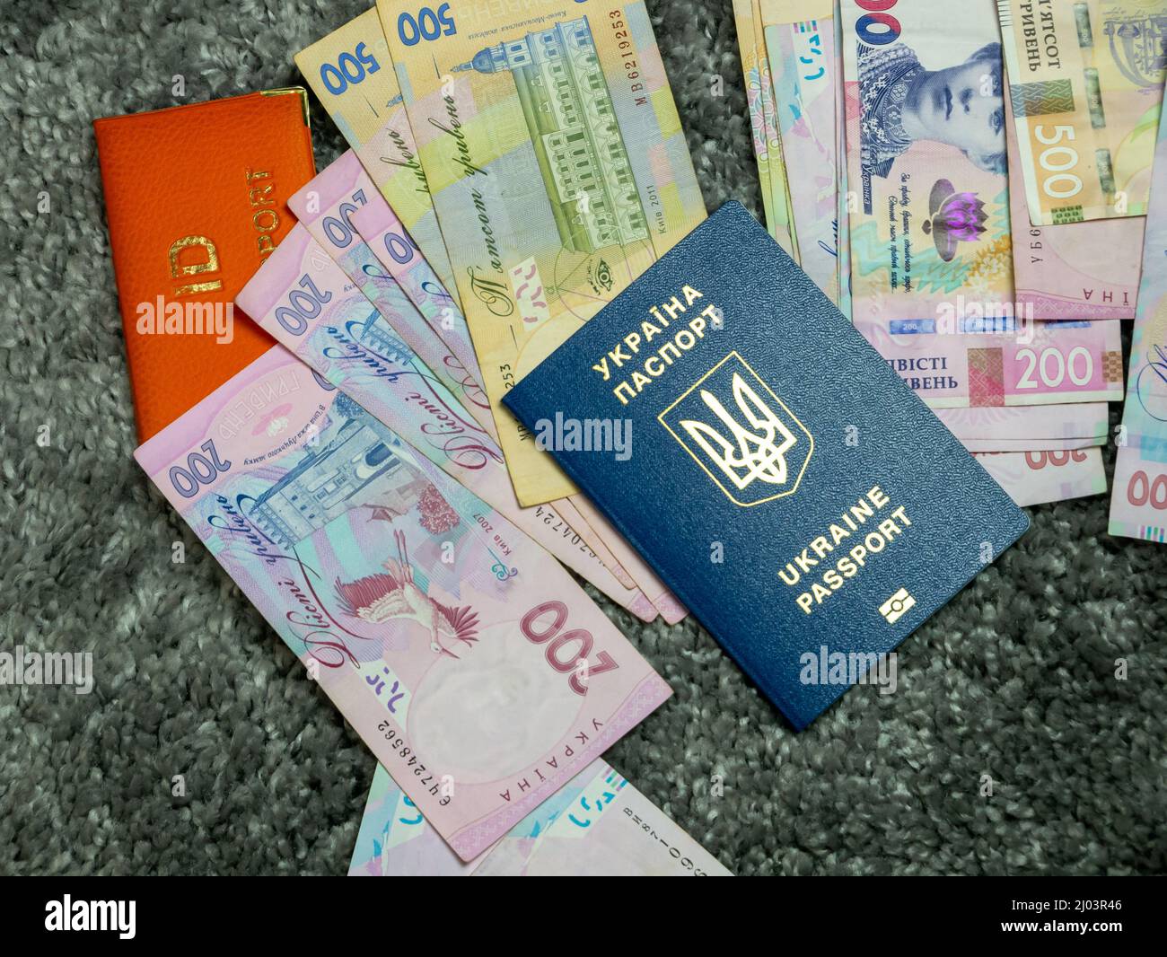 Ukrainian money hryvnia and passport documents. A lot of money Stock ...