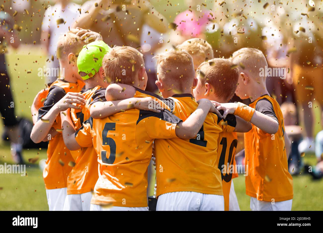 Kids in sports team. Happy boys in football team. Children sports ...