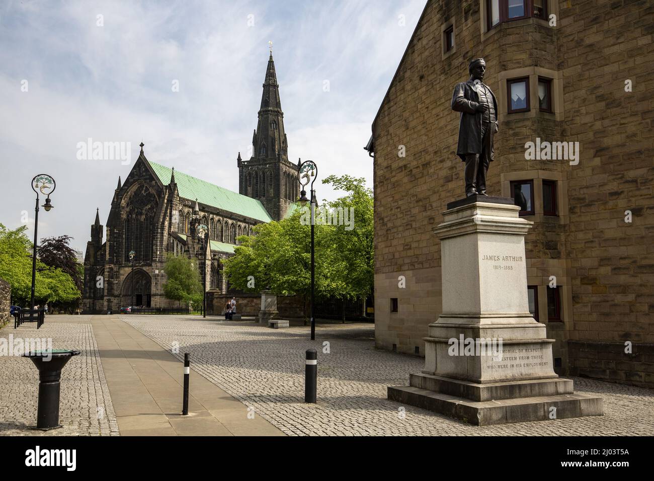 A scenic view of James Arthur Monument and an old historic Glasgow ...