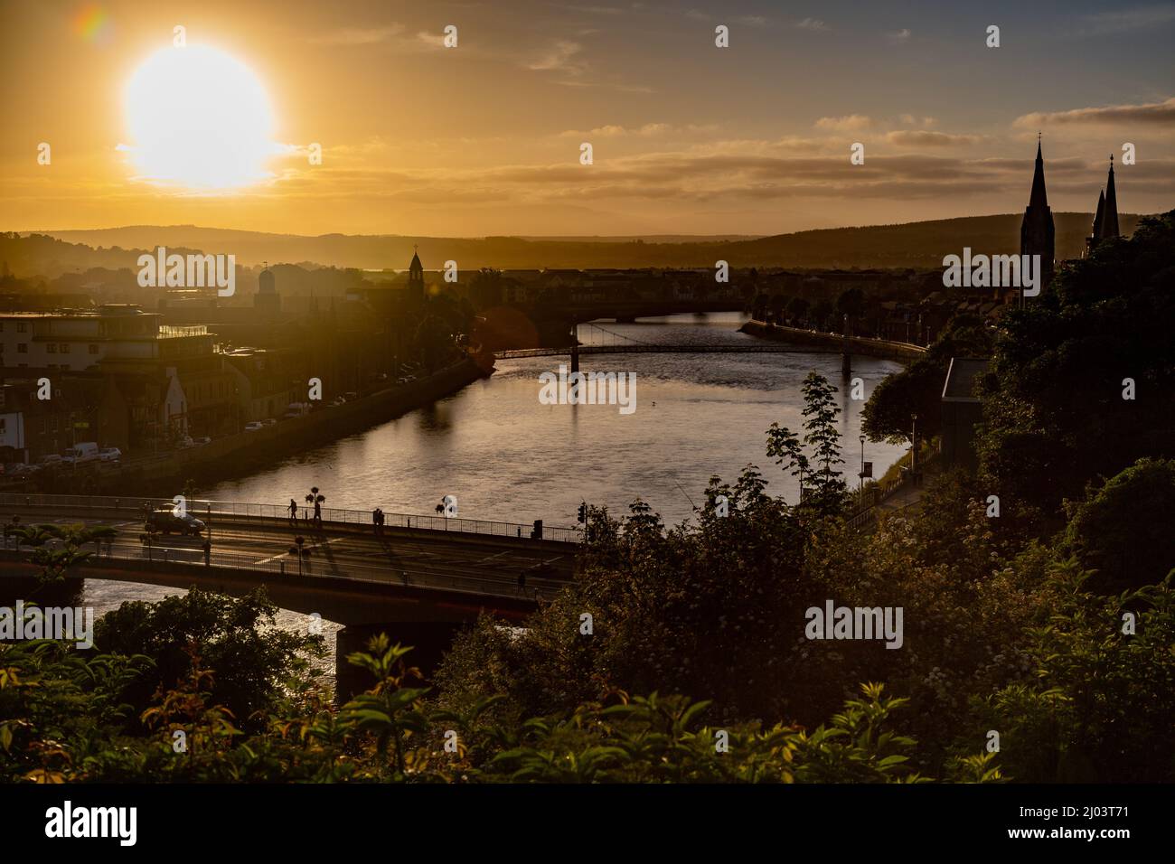 Inverness, the bridges and the historical buildings at the shore of ...