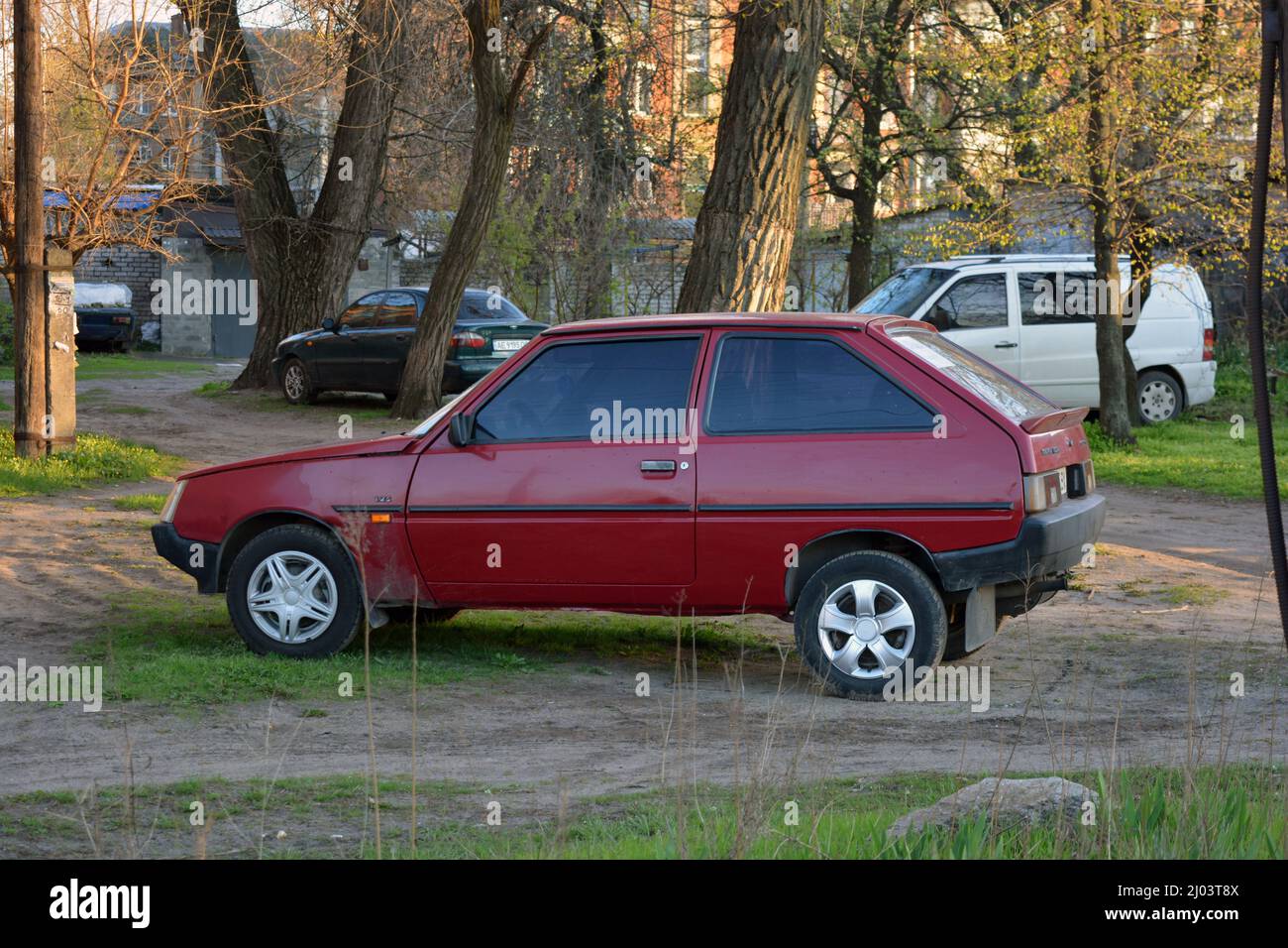 A new Ukrainian-made car stands in the courtyard of a Ukrainian house ...