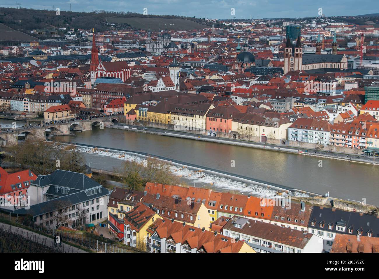 Aerial view to Wurzburg city from Marienberg Fortress, Germany Stock ...