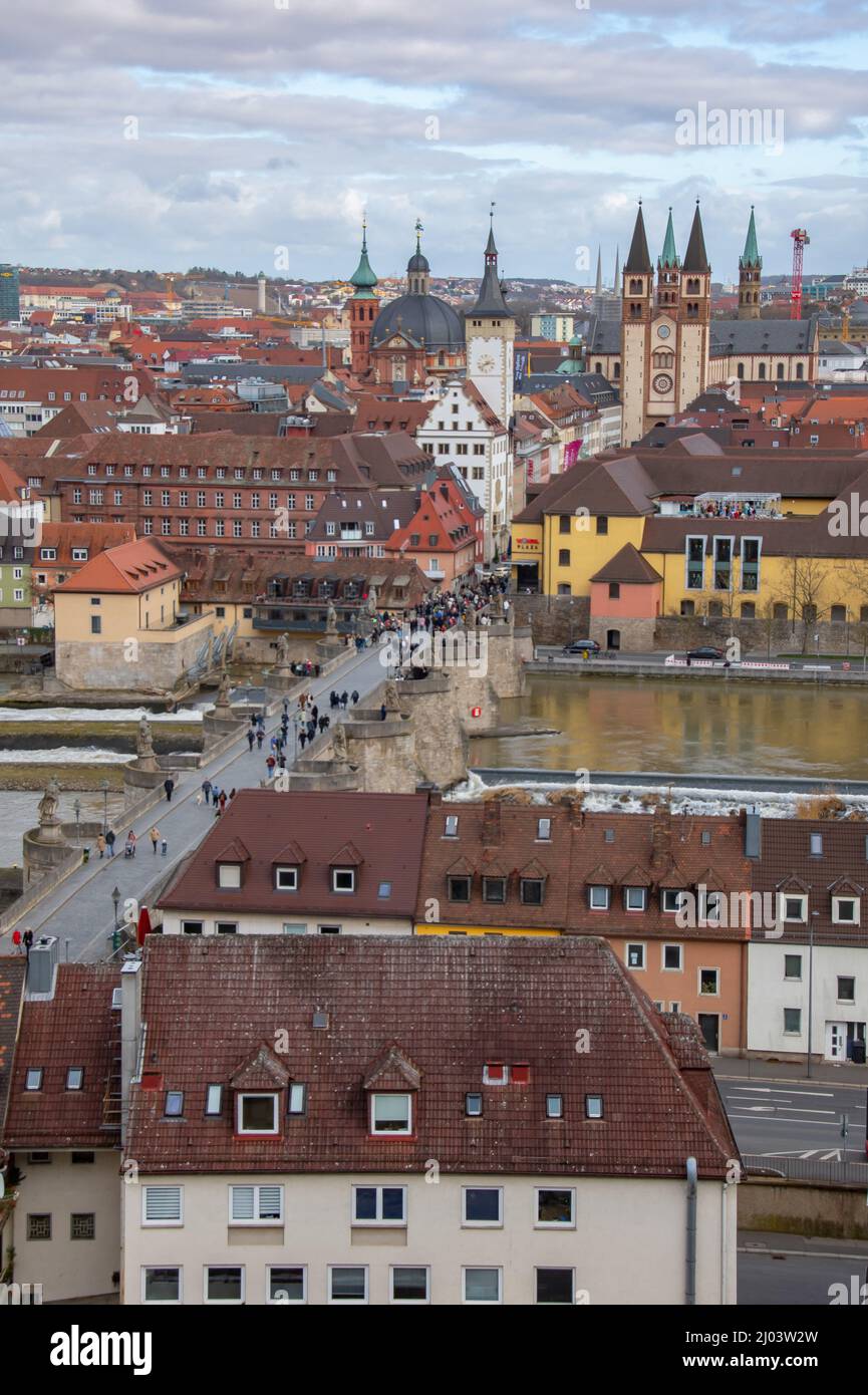 Aerial view to Wurzburg city from Marienberg Fortress, Germany Stock ...