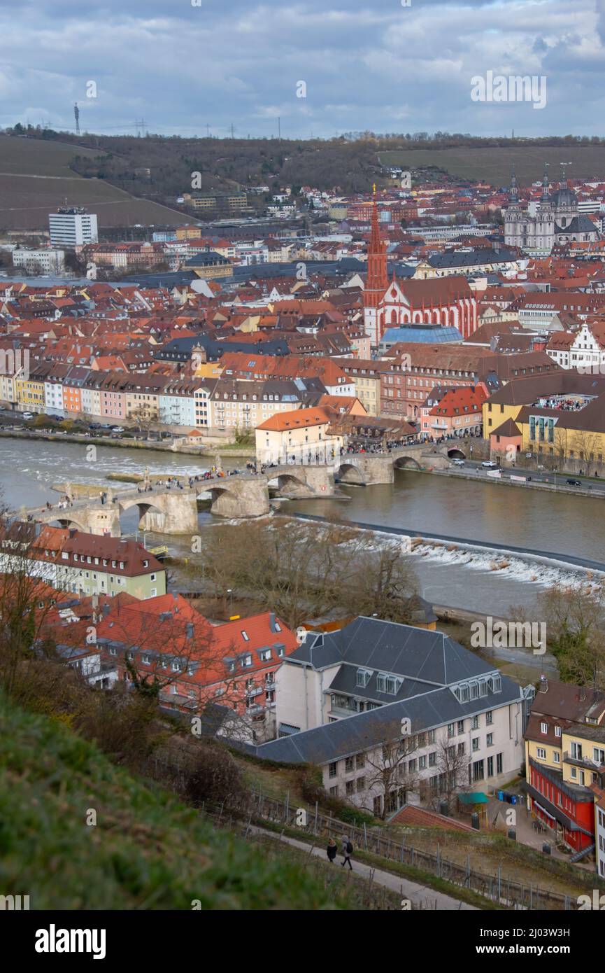 Aerial view to Wurzburg city from Marienberg Fortress, Germany Stock ...
