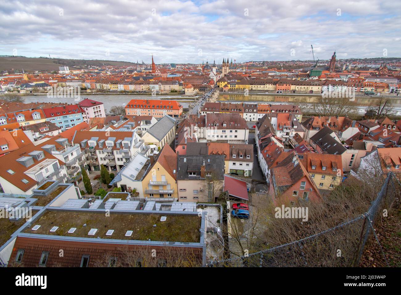 Aerial view to Wurzburg city from Marienberg Fortress, Germany Stock ...