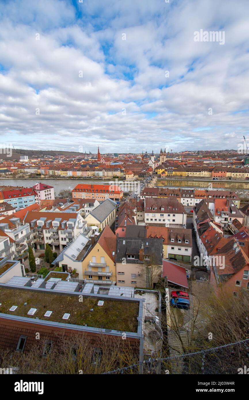 Aerial view to Wurzburg city from Marienberg Fortress, Germany Stock ...