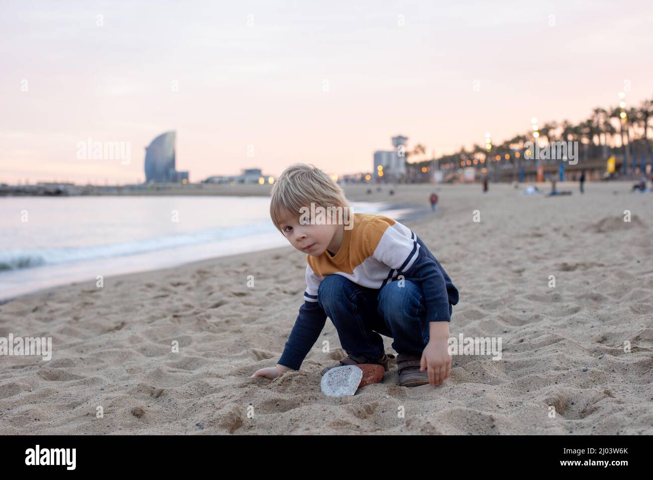 Cute little children tourists admiring Barcelona city, family travel ...