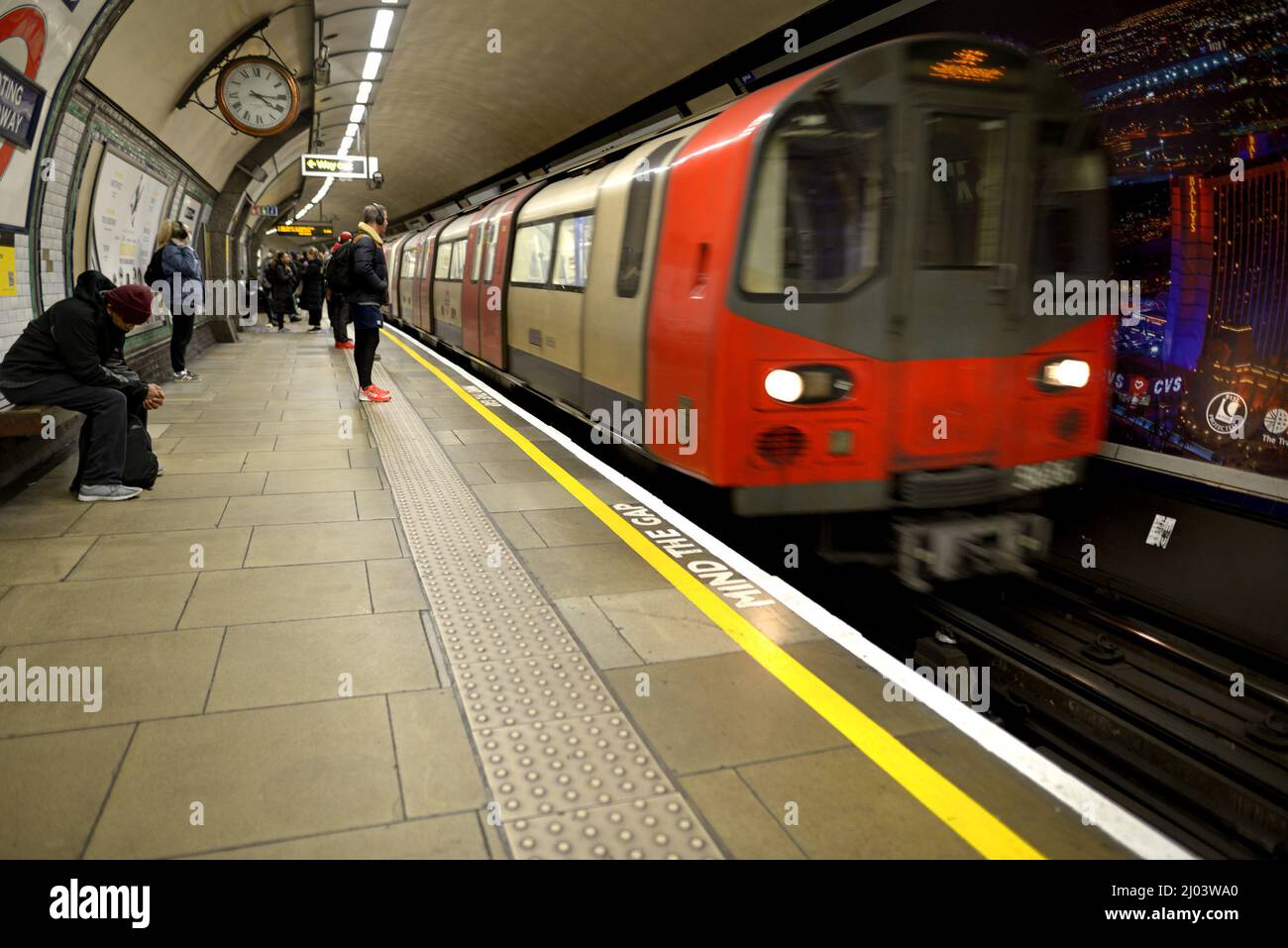 London, England, UK. Tube train arriving at Tooting Broadway ...