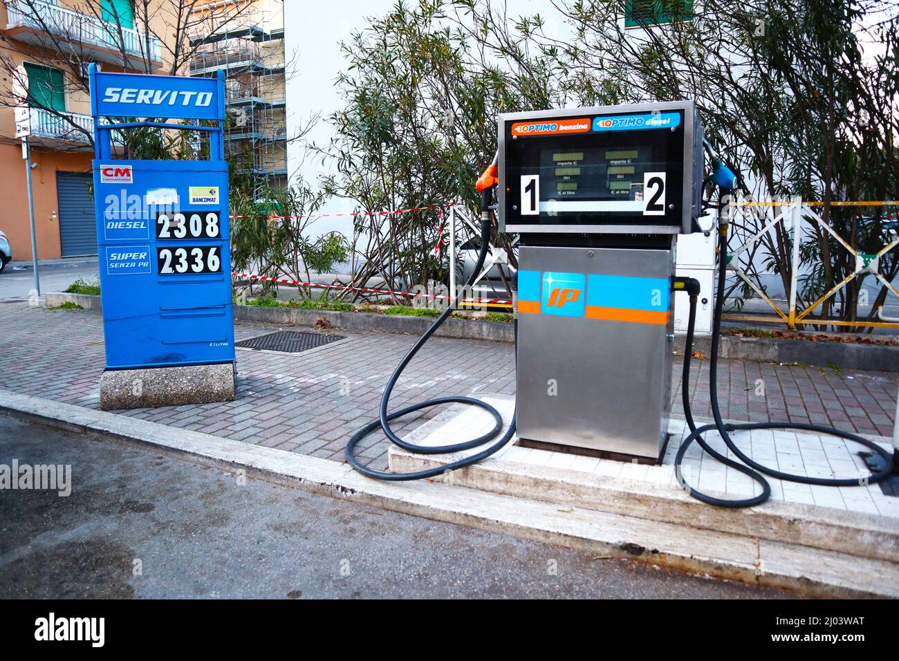Italy – March 16, 2022: IP Gas Station, display with price of fuel per ...