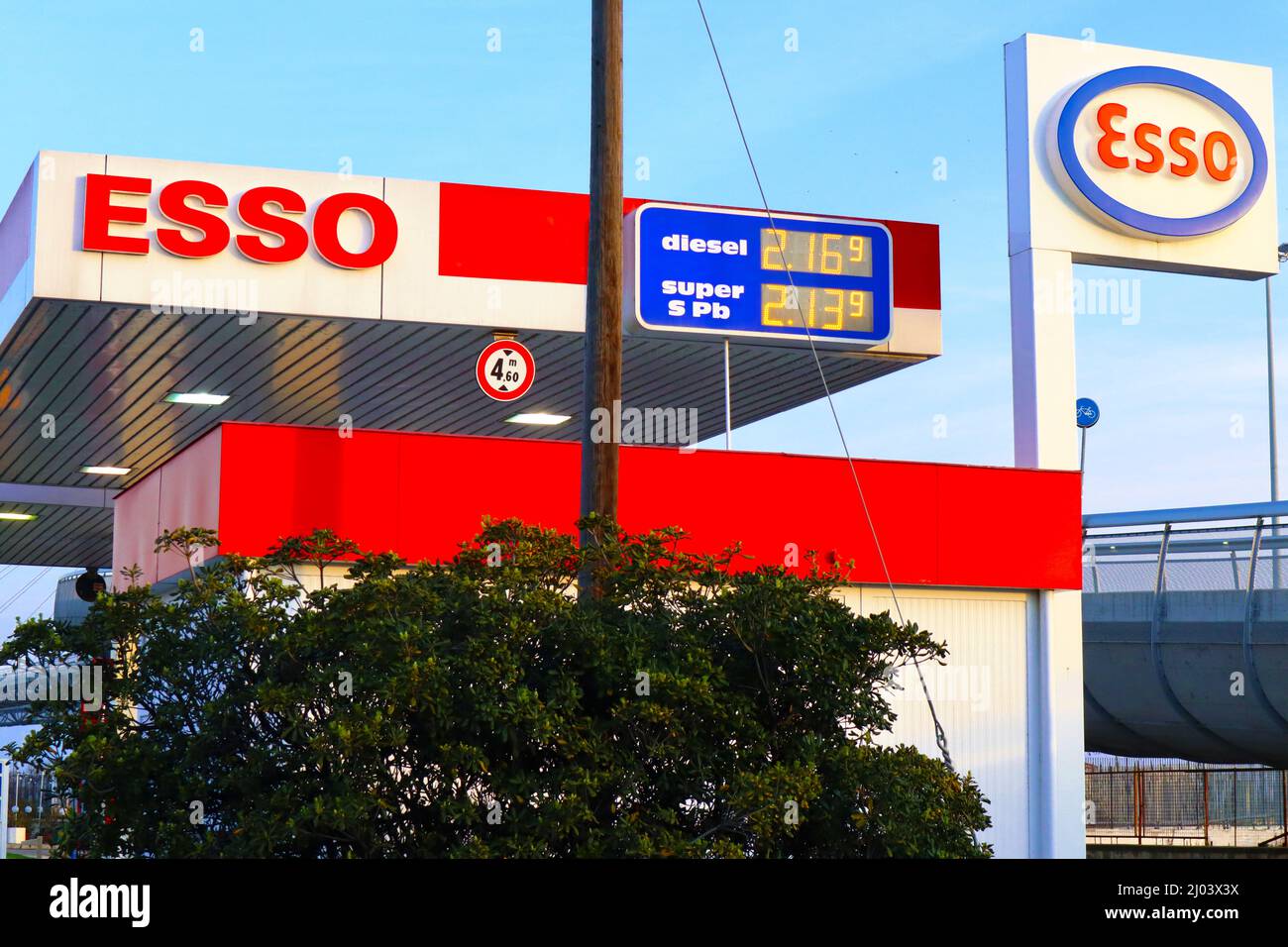 Italy – March 16, 2022: ESSO Gas Station, display with price of fuel ...