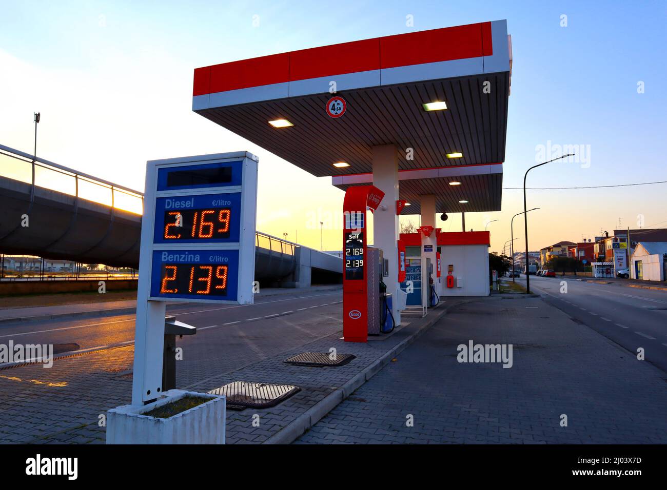 Italy – March 16, 2022: ESSO Gas Station, display with price of fuel ...