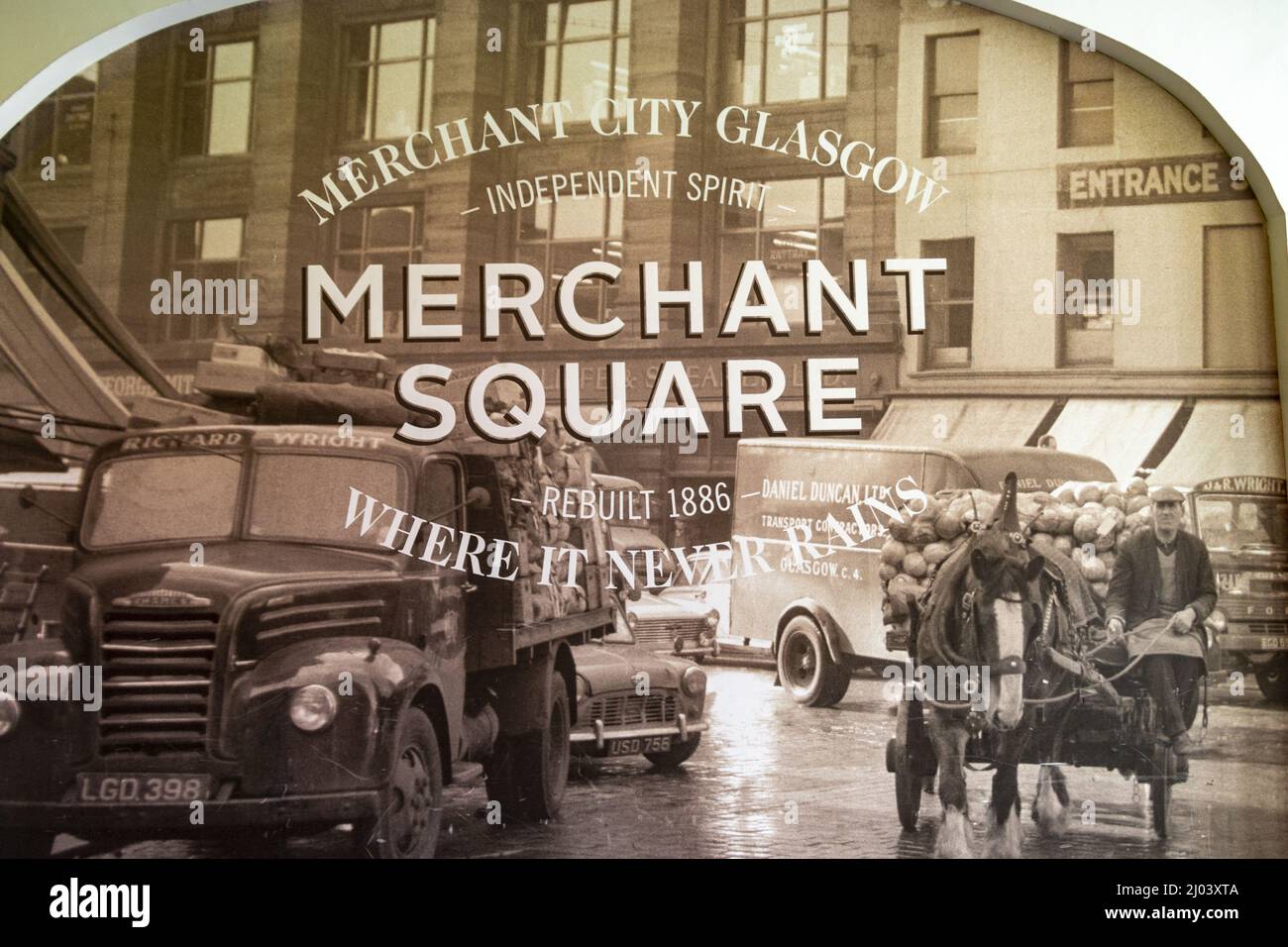 Booklet of the Merchant Square sign with old trucks and chariots ...