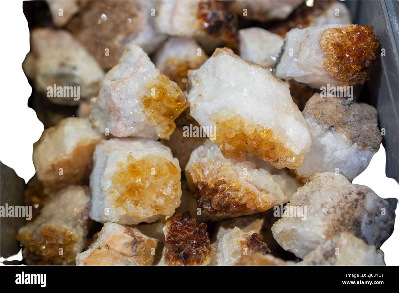 Closeup photo photo of raw Citrine crystals isolated on a white ...