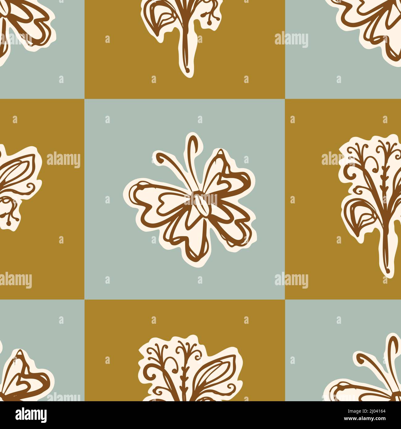 Gender neutral floral seamless vector background. Simple whimsical 2 ...