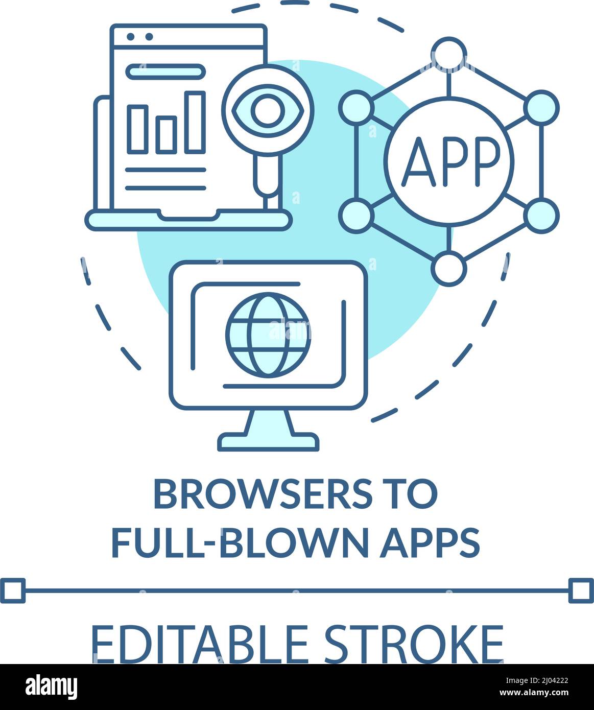 Browsers to full-blown apps turquoise concept icon Stock Vector Image ...