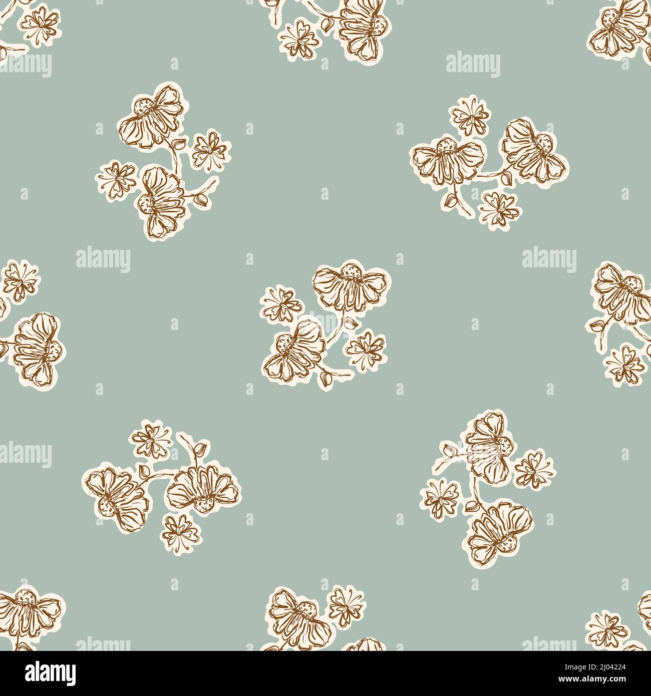 Gender neutral floral seamless vector background. Simple whimsical 2 ...