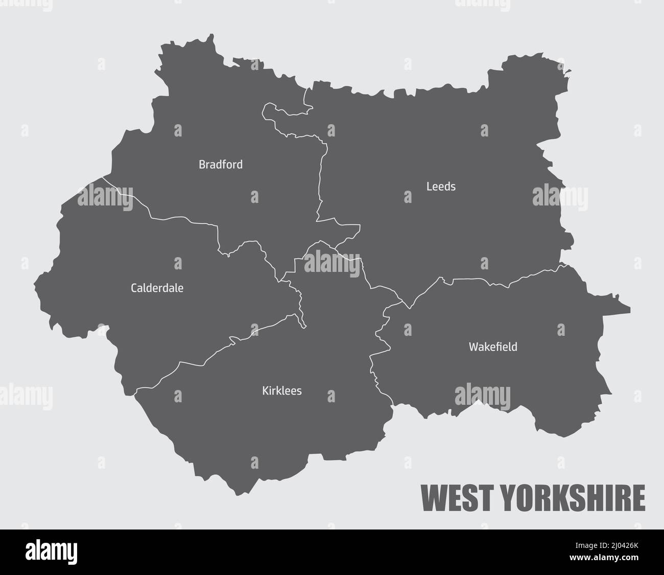 West Yorkshire county, administrative map with labels, England Stock ...