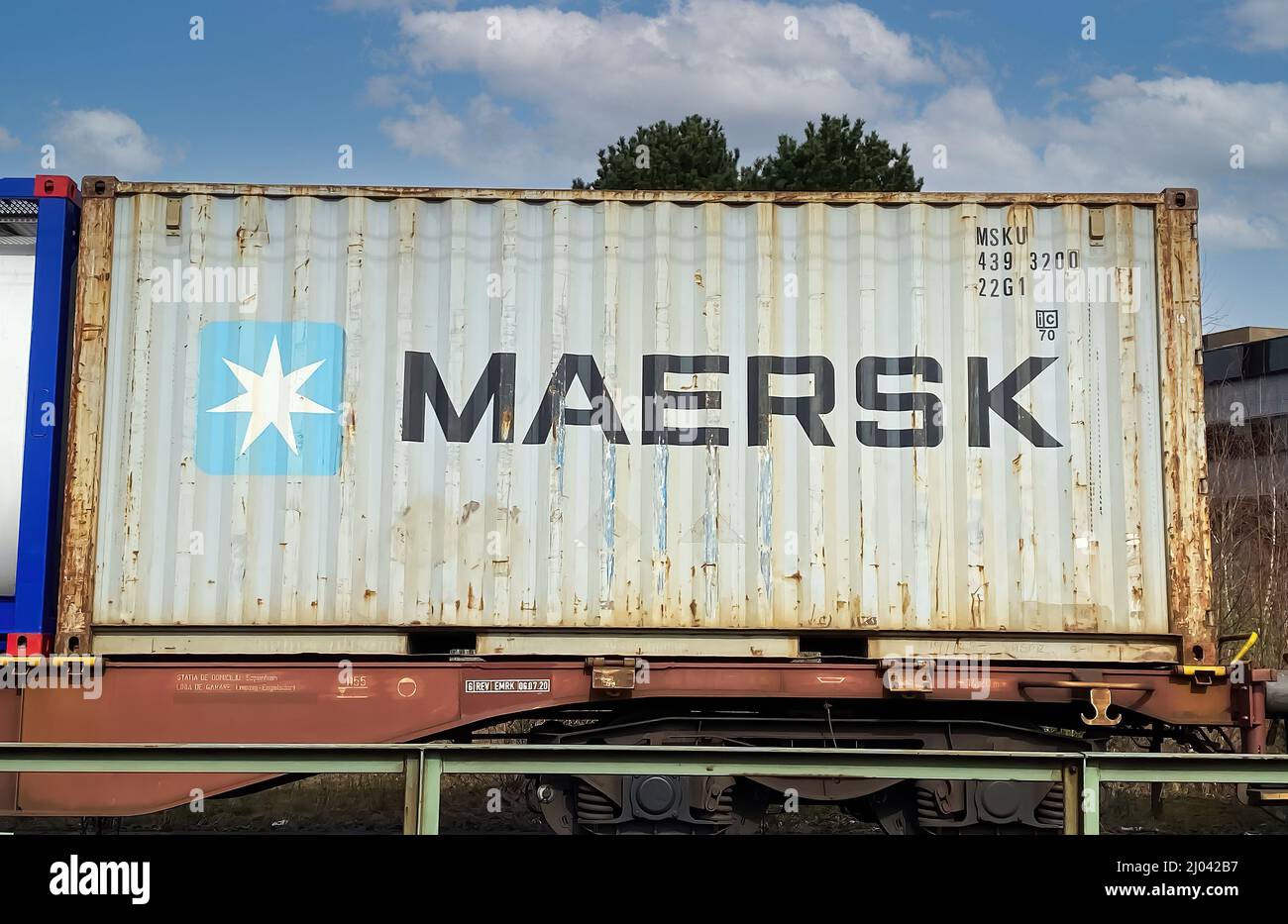 Viersen, Germany - March 9. 2022: View on fright train with one cargo ...