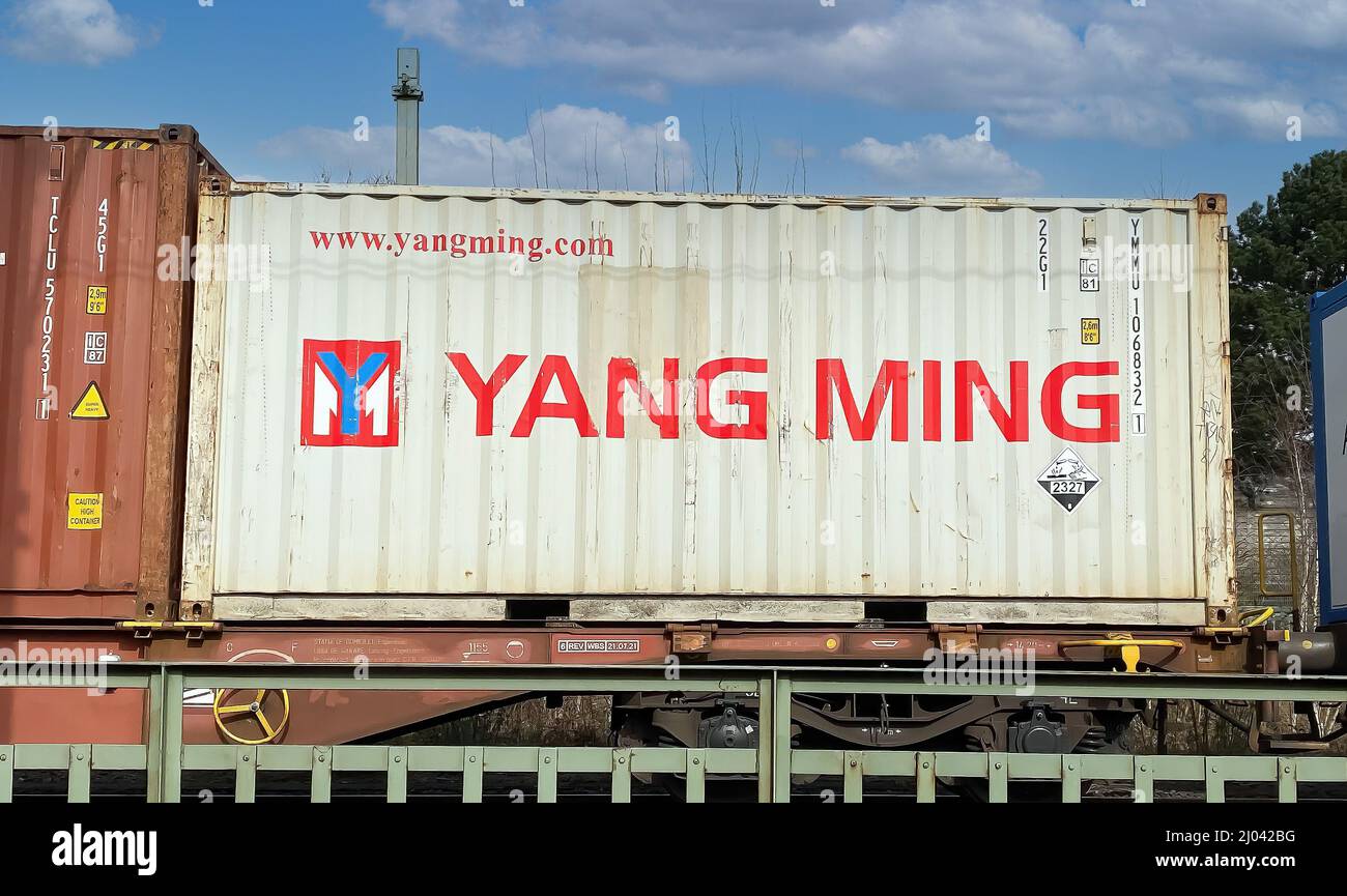 Viersen, Germany - March 9. 2022: View on fright train with cargo ...