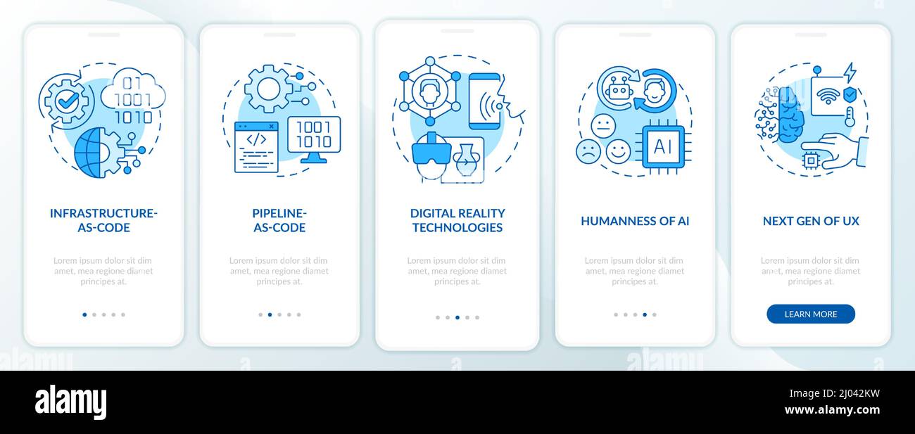 Tech macro trends blue onboarding mobile app screen Stock Vector Image ...