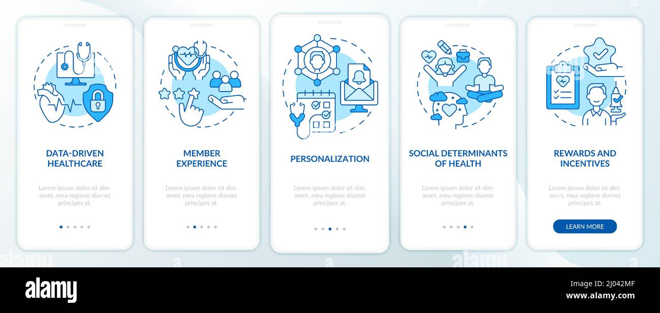 Healthcare macro trends blue onboarding mobile app screen Stock Vector ...