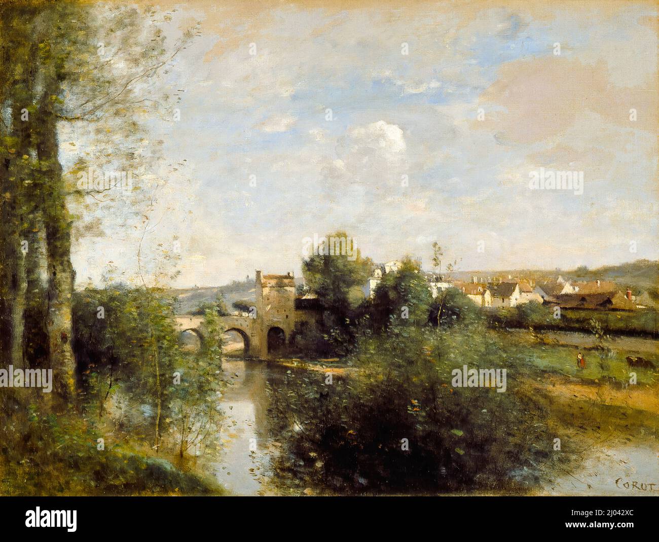 Jean Baptiste Camille Corot, landscape painting, Seine and Old Bridge ...