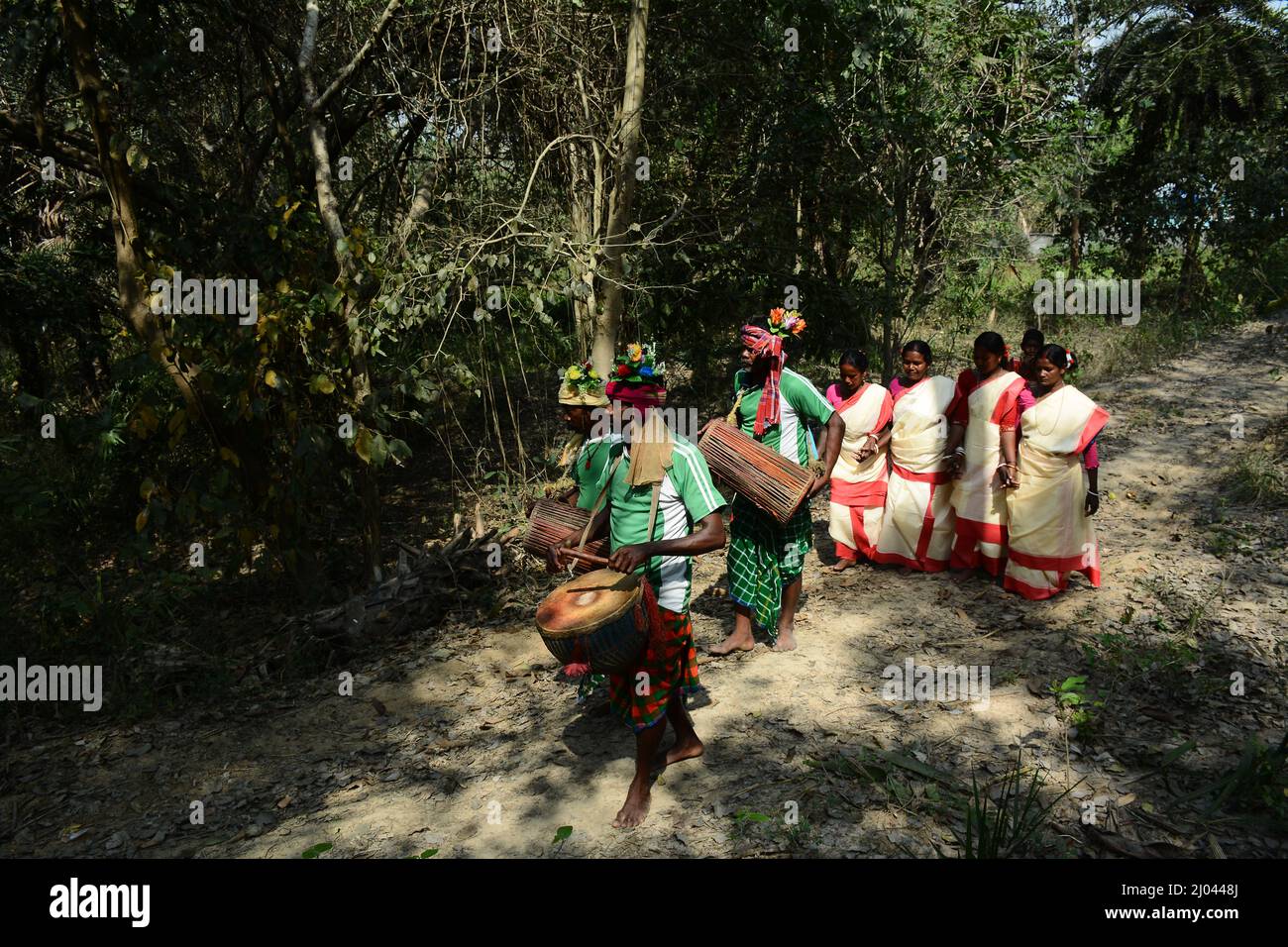 Santiniketan, India. 15th Mar, 2022. Baha the flower festival of Santal ...