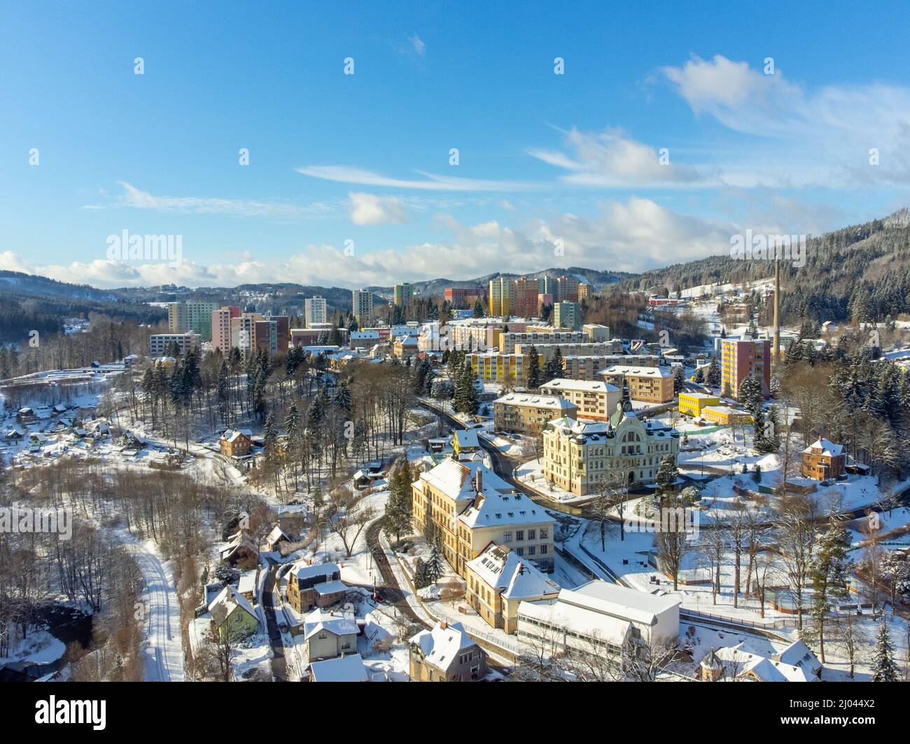 Aerial view of Tanvald on sunny winter day Stock Photo - Alamy
