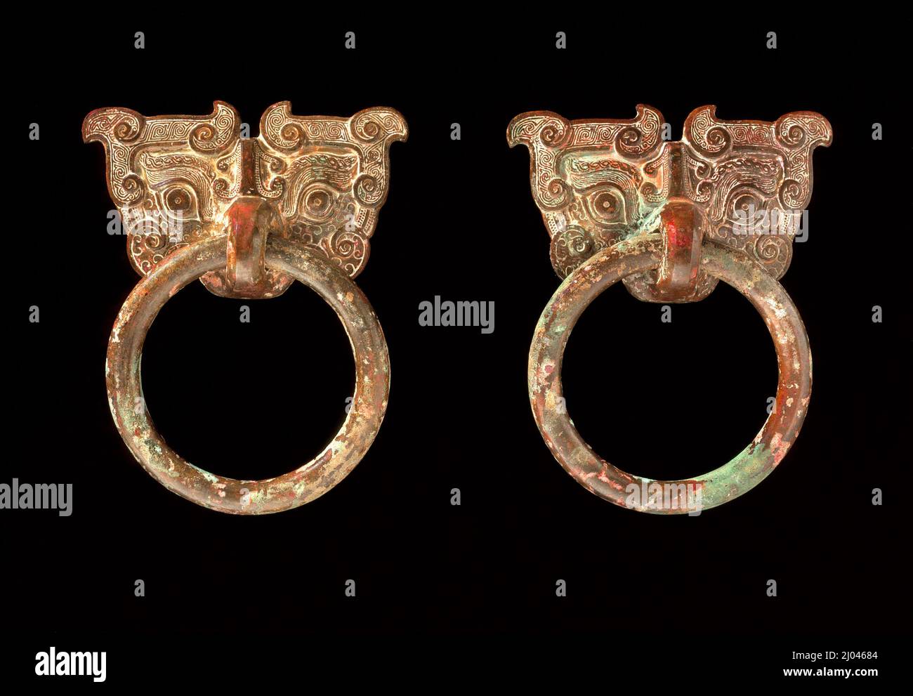 Mask Mounts (Huan) with Ring Handles. China, Shanxi Province, ancient ...